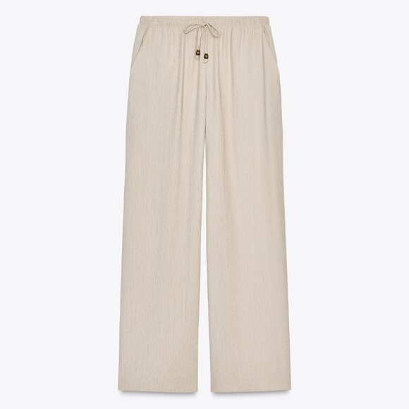Zara | Pants & Jumpsuits | Zara Elastic Waist Wide Leg Pants Sand Beige ...